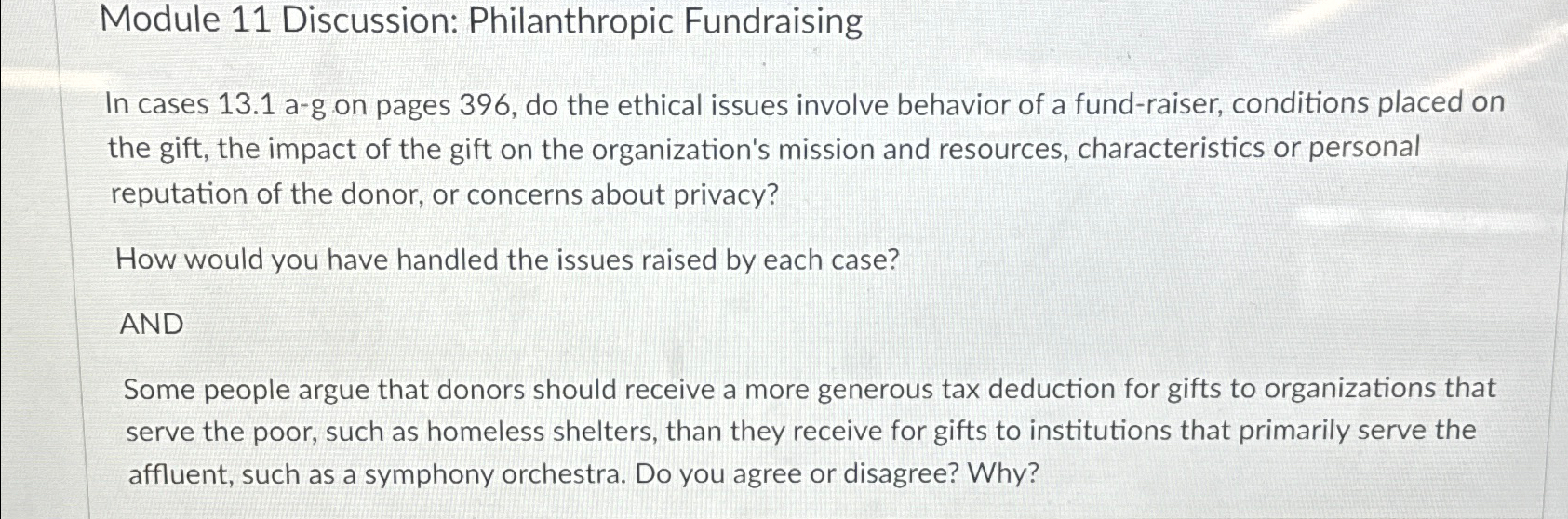 Solved Module 11 ﻿Discussion: Philanthropic FundraisingIn | Chegg.com
