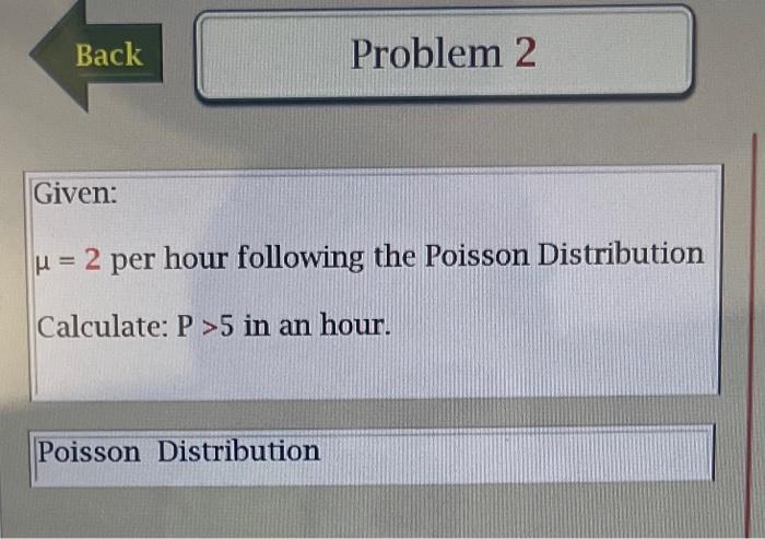 Solved Given: μ=2 per hour following the Poisson | Chegg.com