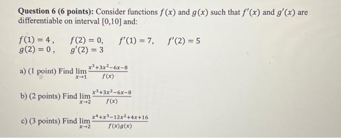 Solved Question 6(6 points): Consider functions f(x) and | Chegg.com