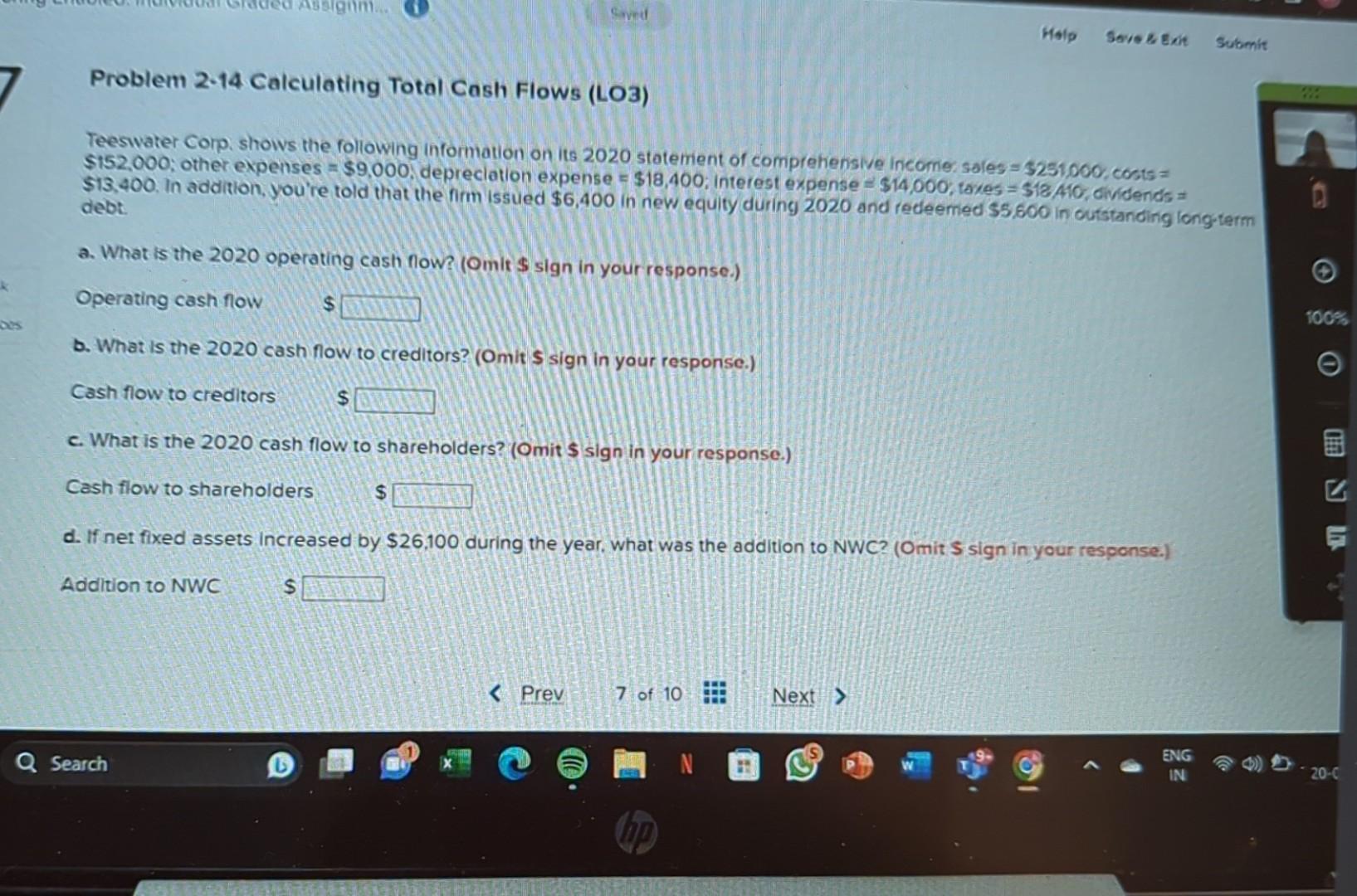 Solved Problem 2-14 Calculating Total Cash Flows (LO3) | Chegg.com