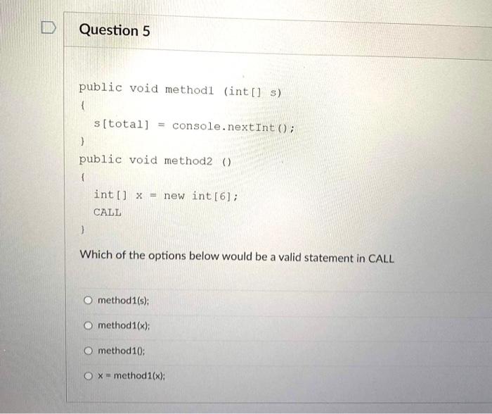 Solved public int [] methodl (int [] s) ( ) fotal] = | Chegg.com