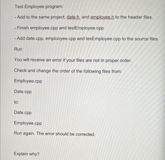 Test Employee program: - Add to the same project; | Chegg.com