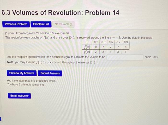 Solved 0.3 Volumes of Revolution: Problem 14 (1 point) From | Chegg.com