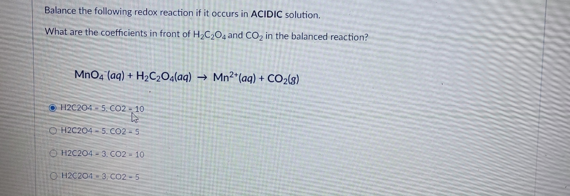 Solved Balance the following redox reaction if it occurs in | Chegg.com
