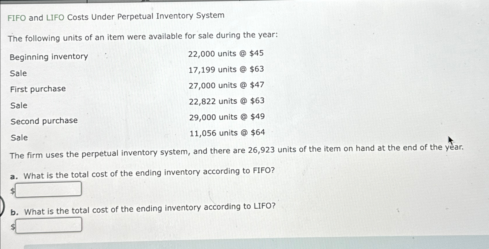 Solved FIFO and LIFO Costs Under Perpetual Inventory | Chegg.com