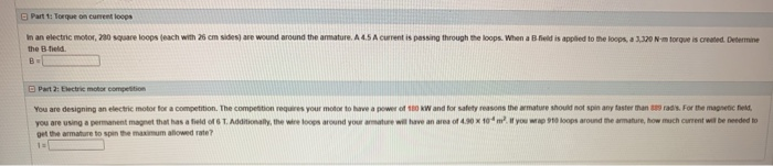 Solved Part 1: Torque on current loops In an electric motor, | Chegg.com