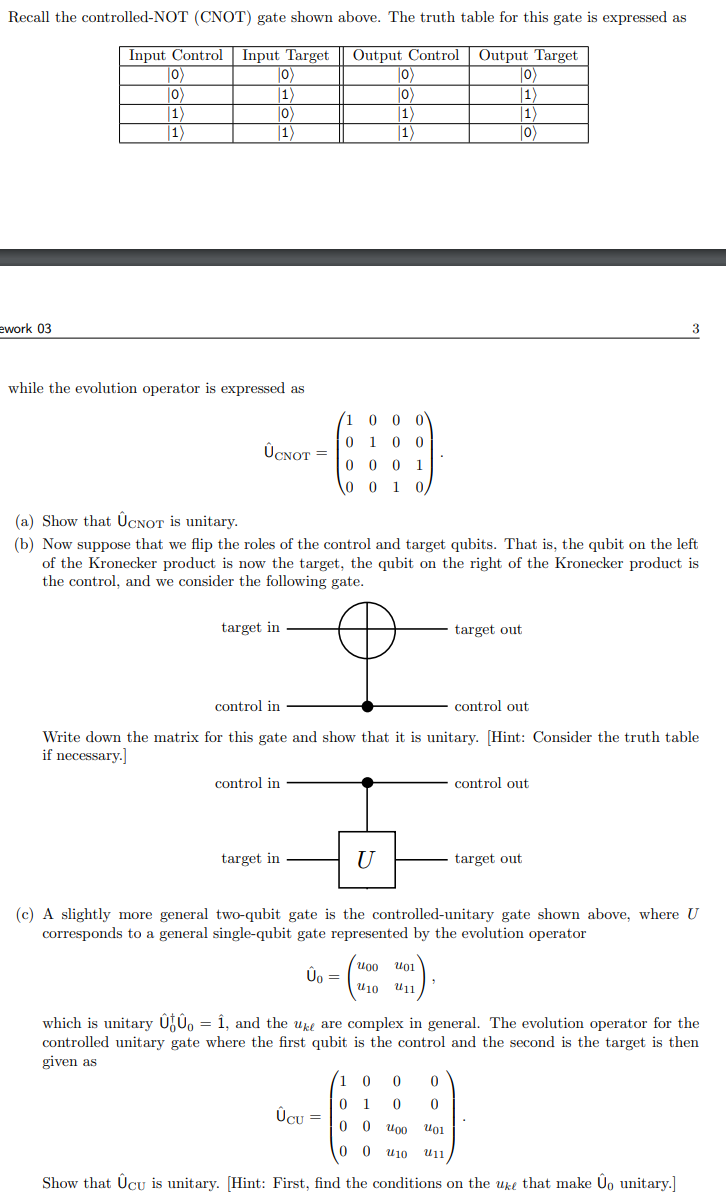 Solved Recall the controlled-NOT (CNOT) ﻿gate shown above. | Chegg.com