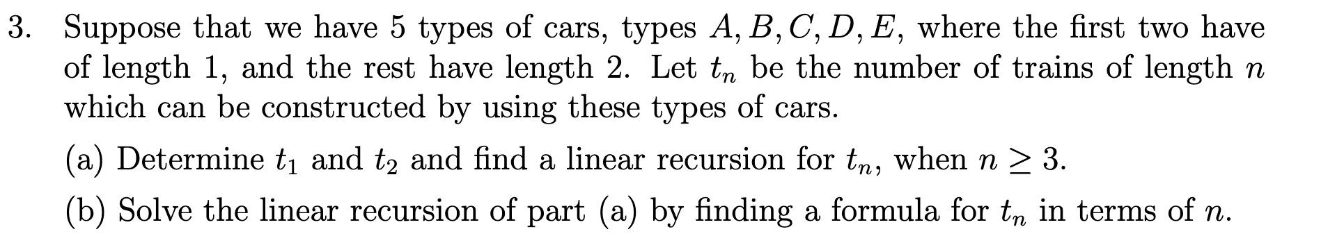 Solved Suppose that we have 5 ﻿types of cars, types | Chegg.com