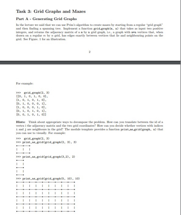 Solved Task 3: Grid Graphs and Mazes Part A - Generating | Chegg.com