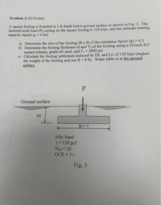 Solved Problem 3 (30 Points) A square footing is founded at | Chegg.com
