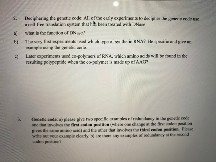 Solved 2. b) Deciphering the genetic code: All of the early | Chegg.com