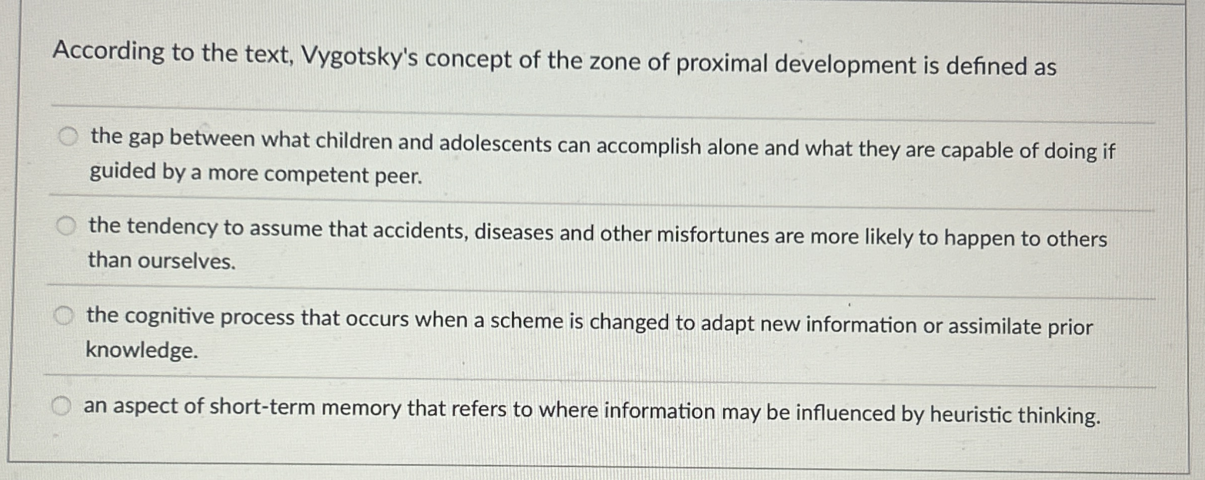 Solved According to the text, Vygotsky's concept of the zone | Chegg.com