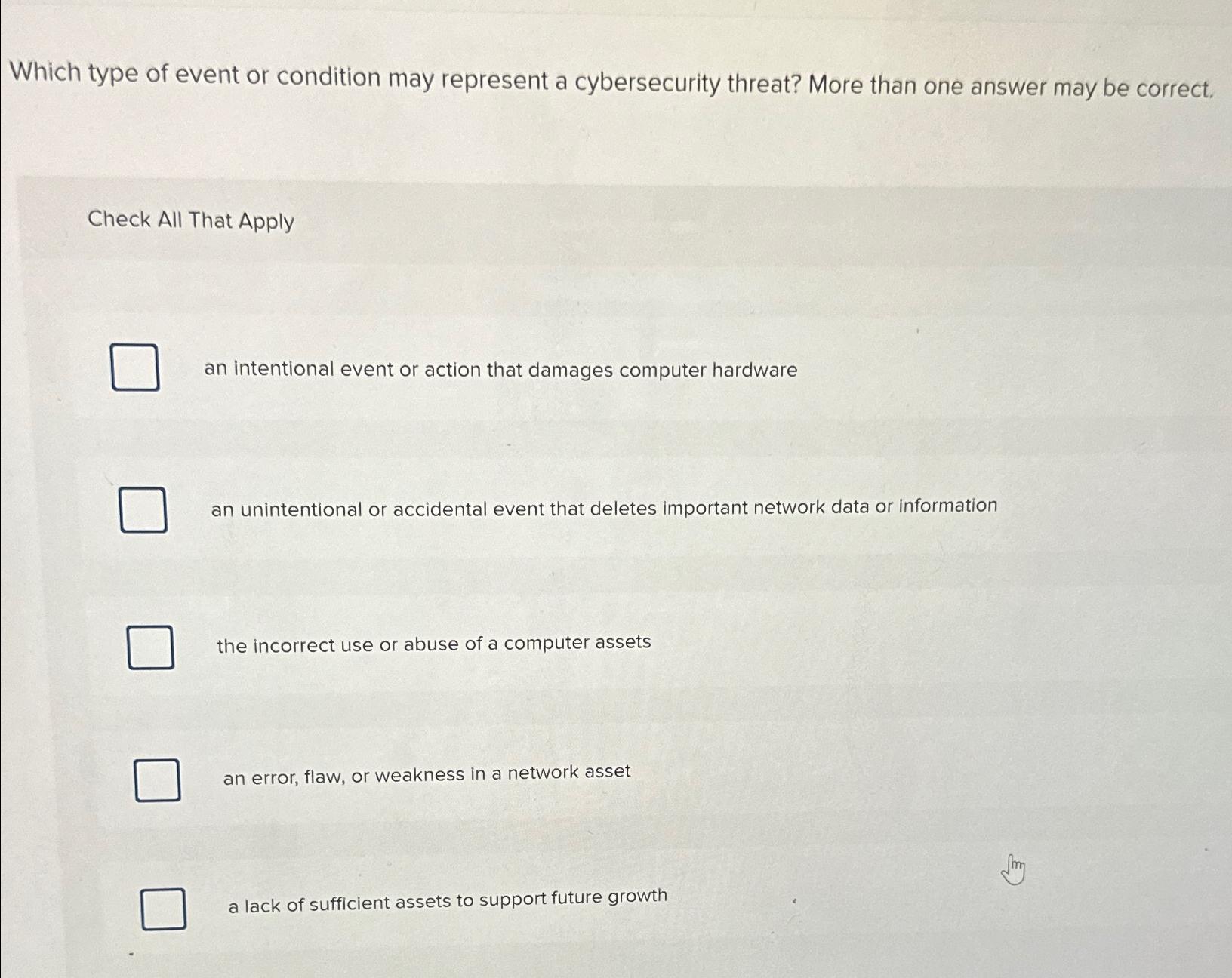 Solved Which type of event or condition may represent a | Chegg.com