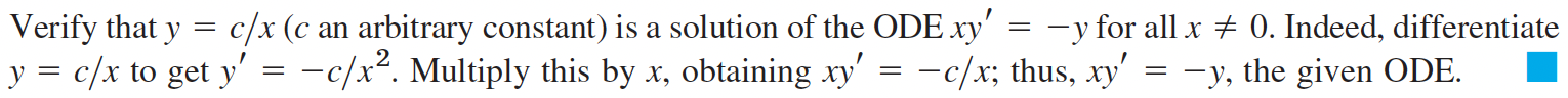 Solved Verify that y=cx ( c ﻿an arbitrary constant) ﻿is a | Chegg.com