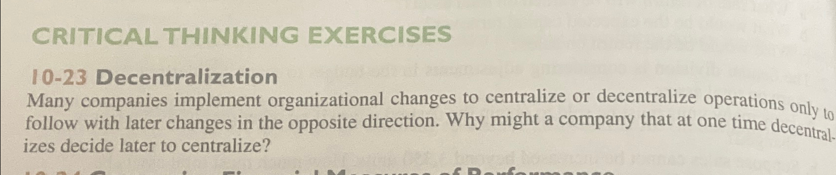 Solved CRITICAL THINKING EXERCISES10-23 | Chegg.com