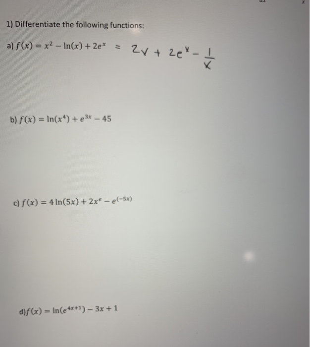 Solved x 1) Differentiate the following functions: a) f(x) = | Chegg.com