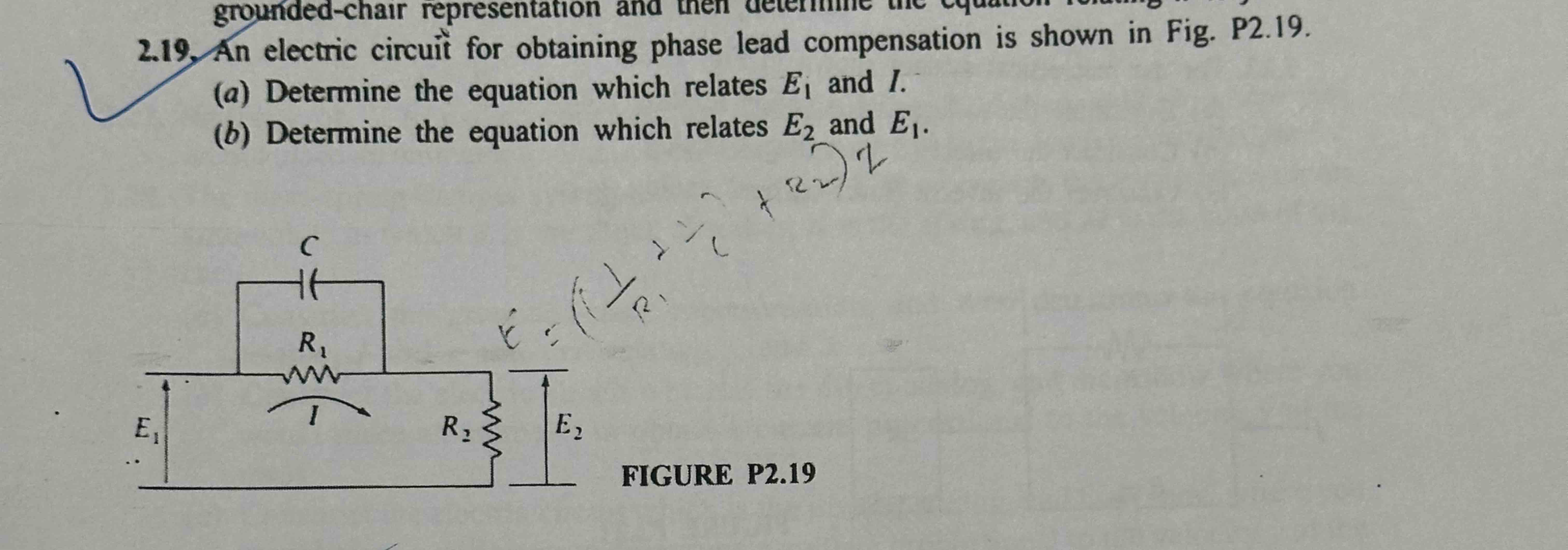 Solved by an EXPERT 2.19. An ﻿electric circuit for obtaining phase lead ...