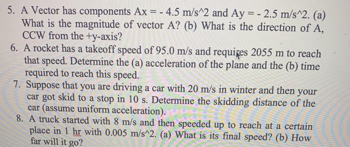 Solved 5. A Vector has components Ax = - 4.5 m/s^2 and Ay = | Chegg.com