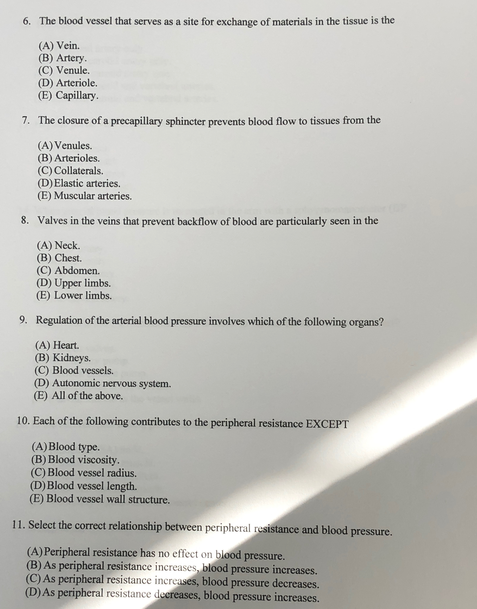 Solved The blood vessel that serves as a site for exchange | Chegg.com