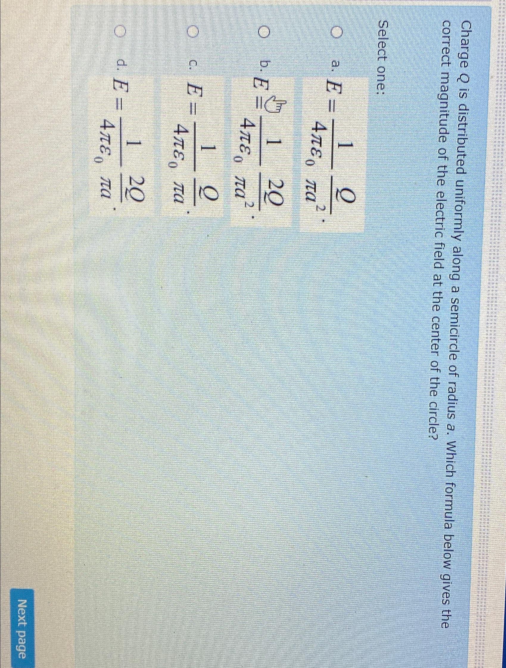 Charge Q ﻿is distributed uniformly along a semicircle | Chegg.com