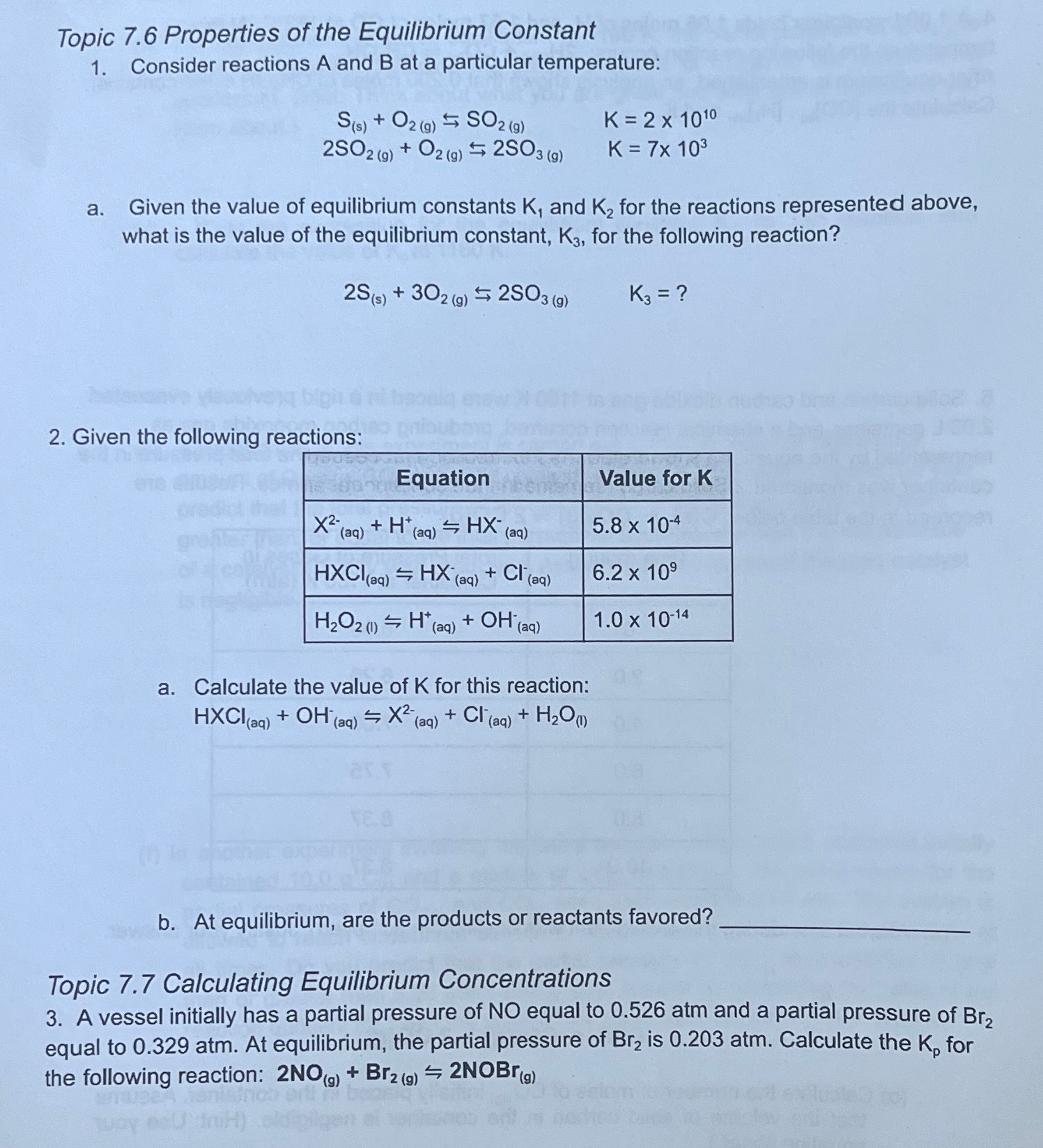 Solved Topic 7.6 ﻿Properties of the Equilibrium | Chegg.com