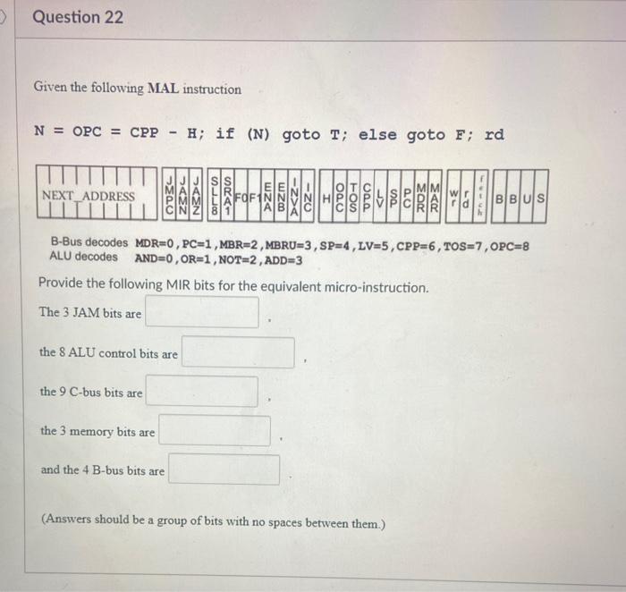 Solved > Question 22 Given the following MAL instruction N = | Chegg.com