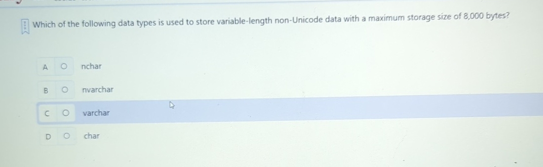 Solved Which of the following data types is used to store | Chegg.com