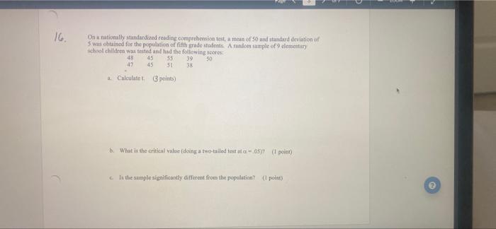Solved of 7 ZOOM + 16. On a nationally standardized reading | Chegg.com