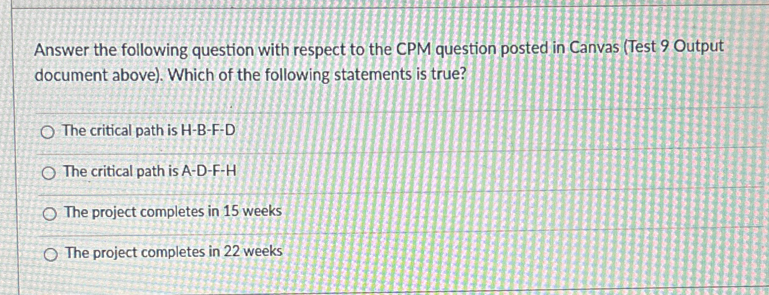 Solved Answer the following question with respect to the CPM | Chegg.com