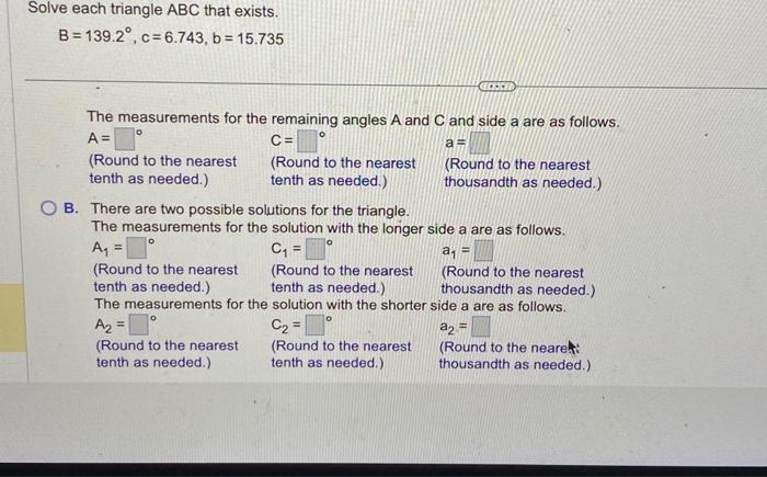 Solved Solve Each Triangle Abc That Exists