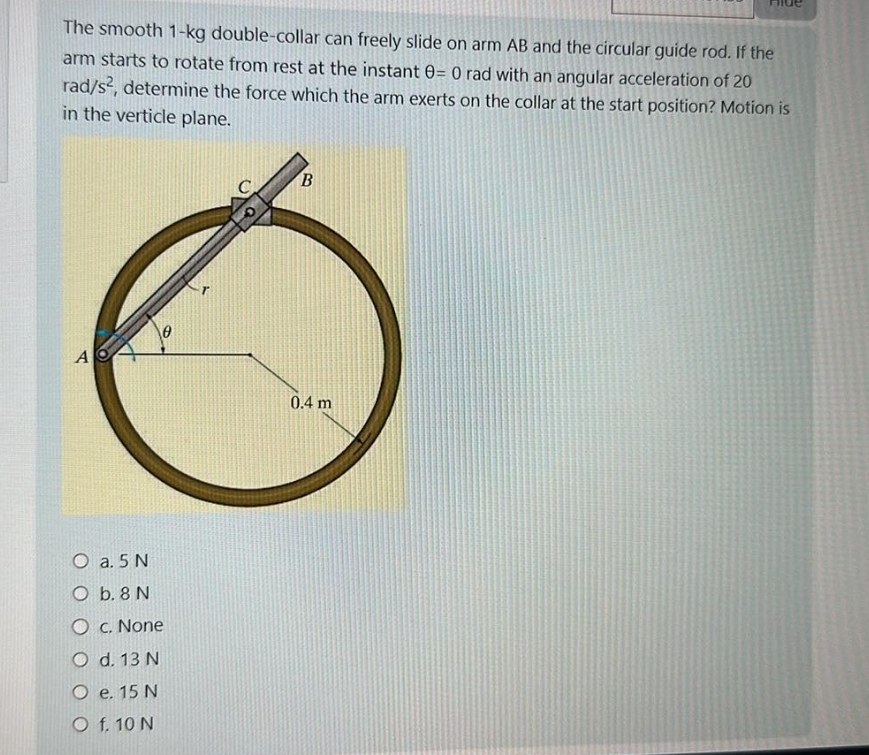 Solved The smooth 1-kg ﻿double-collar can freely slide on | Chegg.com