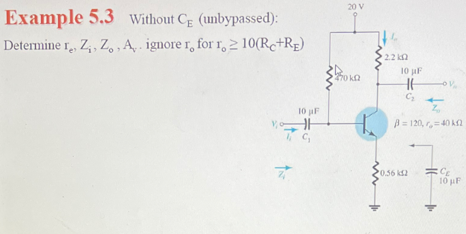 Solved Example 5.3 ﻿Without CE (unbypassed):Determine | Chegg.com