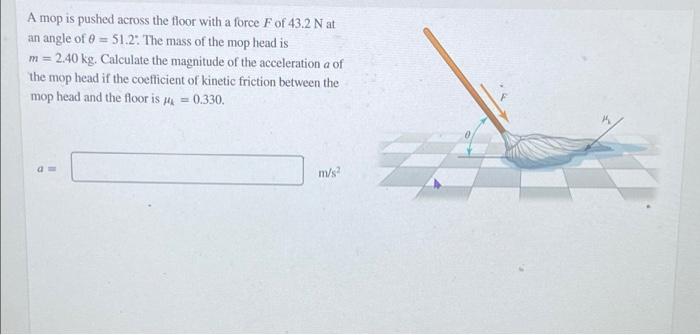 Solved A mop is pushed across the floor with a force F of | Chegg.com