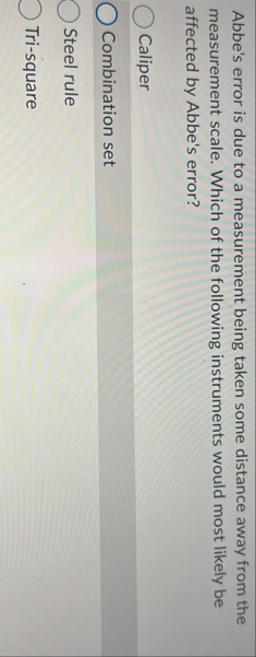 Solved Abbe's error is due to a measurement being taken some | Chegg.com