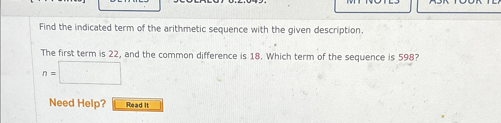 Solved Find the indicated term of the arithmetic sequence | Chegg.com