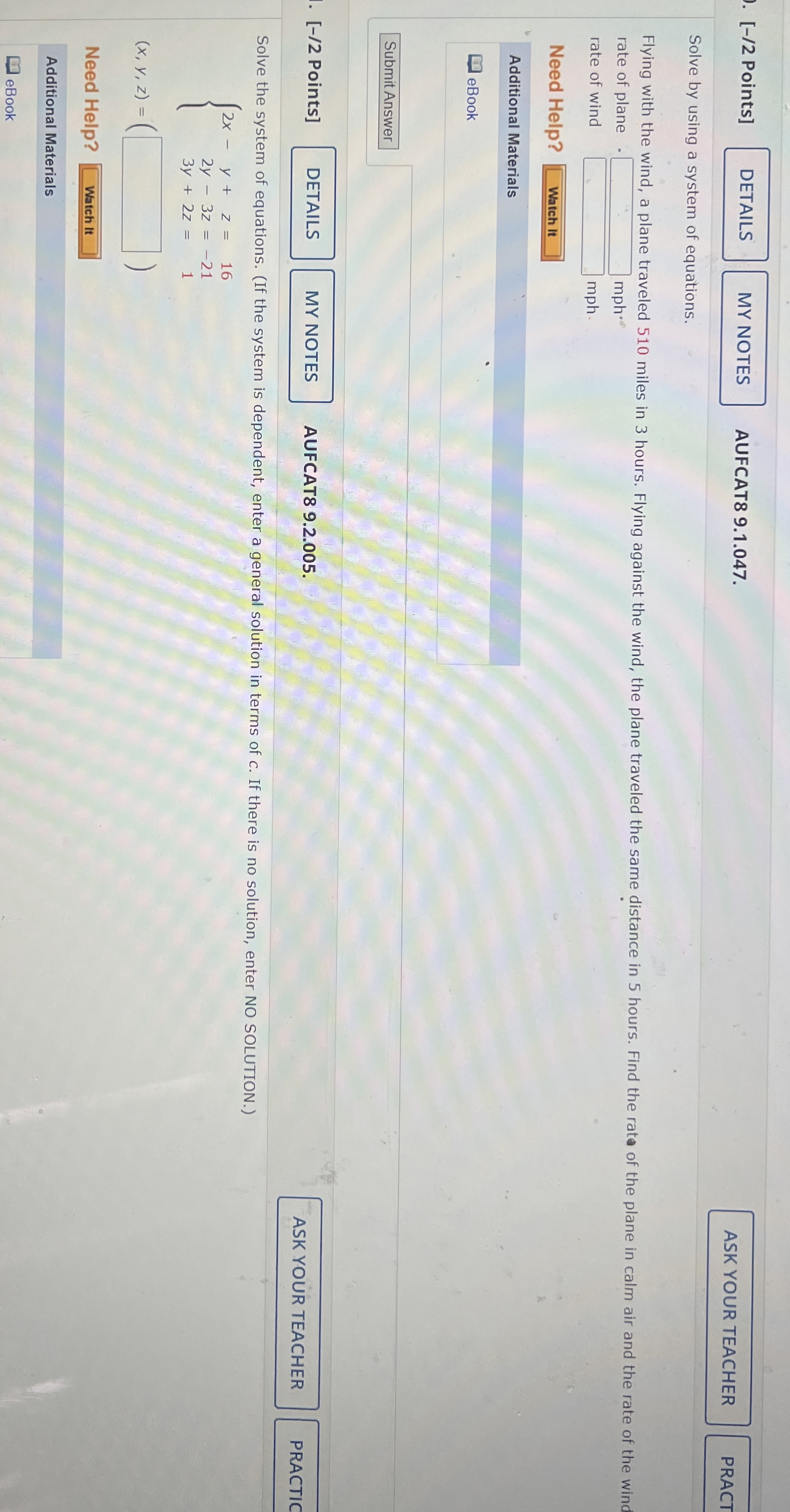 Solved Solve by using a system of equations.Flying with the | Chegg.com