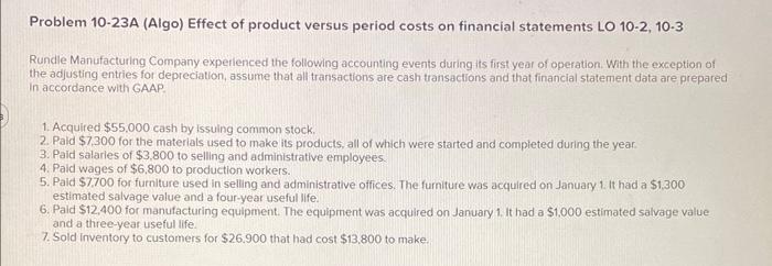 Solved Problem 10-23A (Algo) Effect of product versus period | Chegg.com