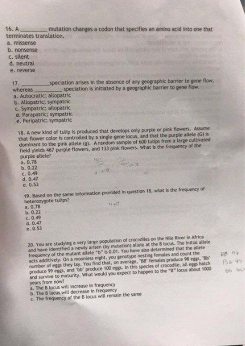Solved 16. A mutation changes a codon that specifies an | Chegg.com