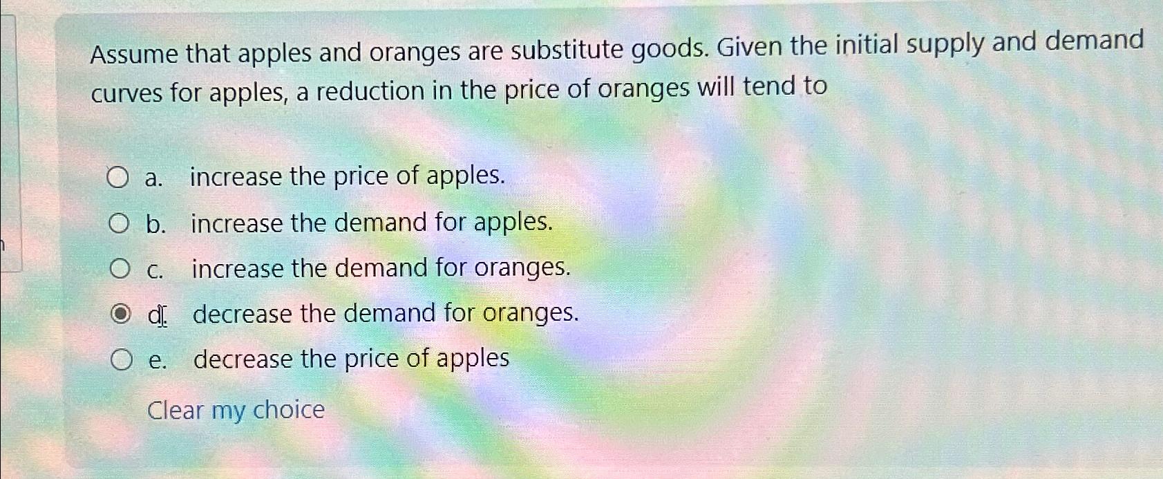 Solved Assume that apples and oranges are substitute goods. | Chegg.com