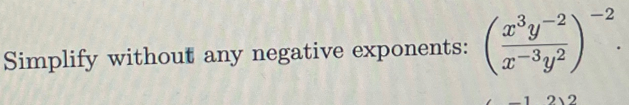 Solved Simplify without any negative exponents: | Chegg.com