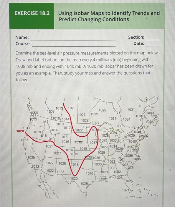 Solved Chapter 18 Weather and Patterns18.2 Using Isobar Maps | Chegg.com