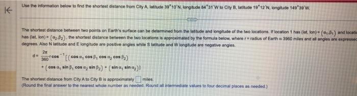Solved The shortest distance between two points on Earth's | Chegg.com