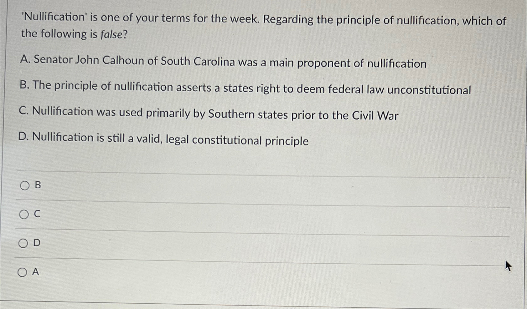 Solved 'Nullification' is one of your terms for the week. | Chegg.com