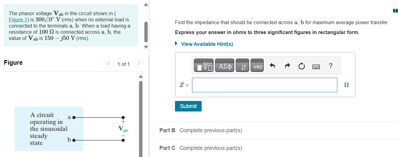 Solved The phasor voltage Vab ﻿in the circuit shown in | Chegg.com