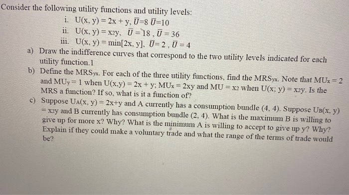 Solved Consider the following utility functions and utility | Chegg.com