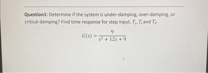Solved Question1: Determine if the system is under-damping, | Chegg.com