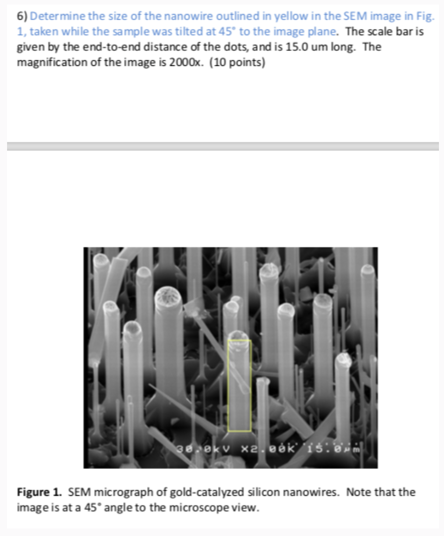 Solved 6) ﻿Determine the size of the nanowire outlined in | Chegg.com