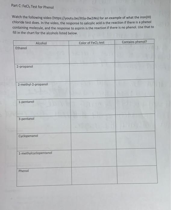 Solved Part C: FeCl3 Test for Phenolwhat is the color of | Chegg.com