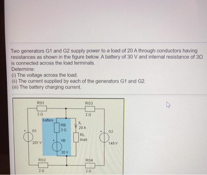 Solved Two generators G1 and G2 supply power to a load of 20 | Chegg.com
