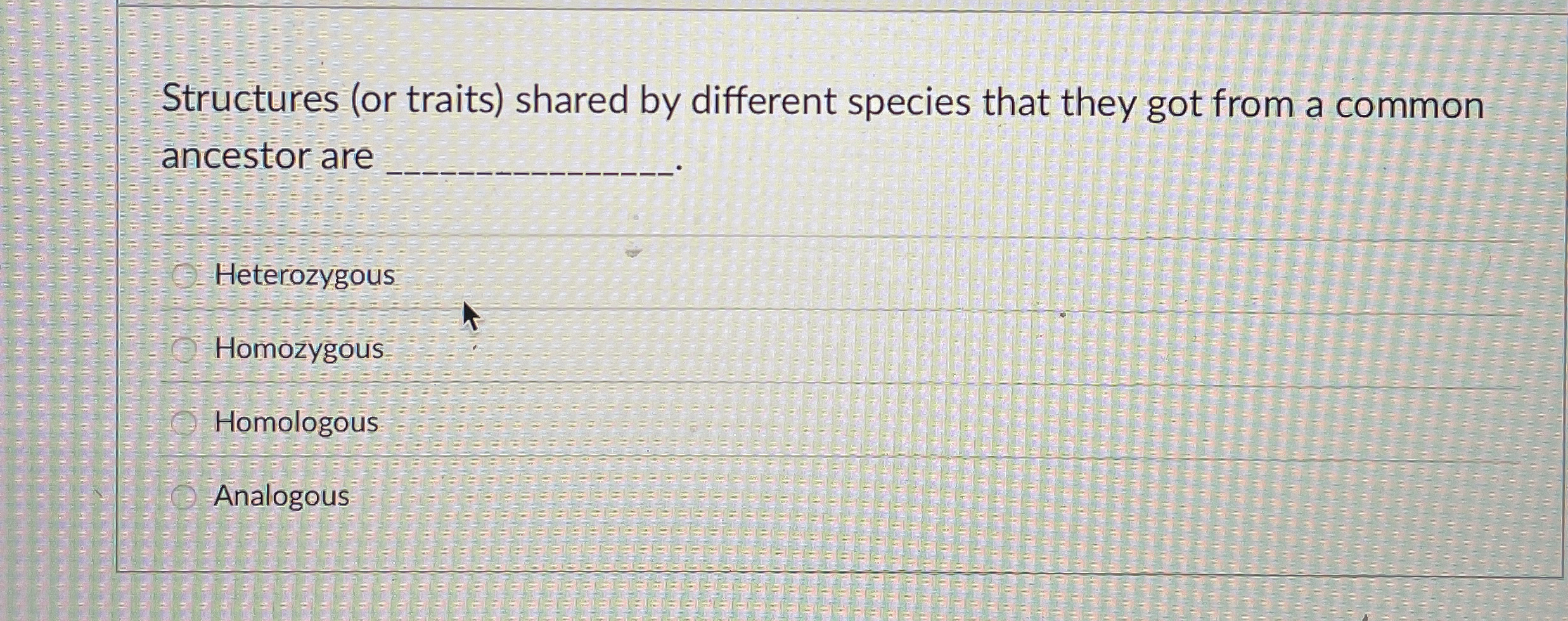 Solved Structures (or traits) ﻿shared by different species | Chegg.com